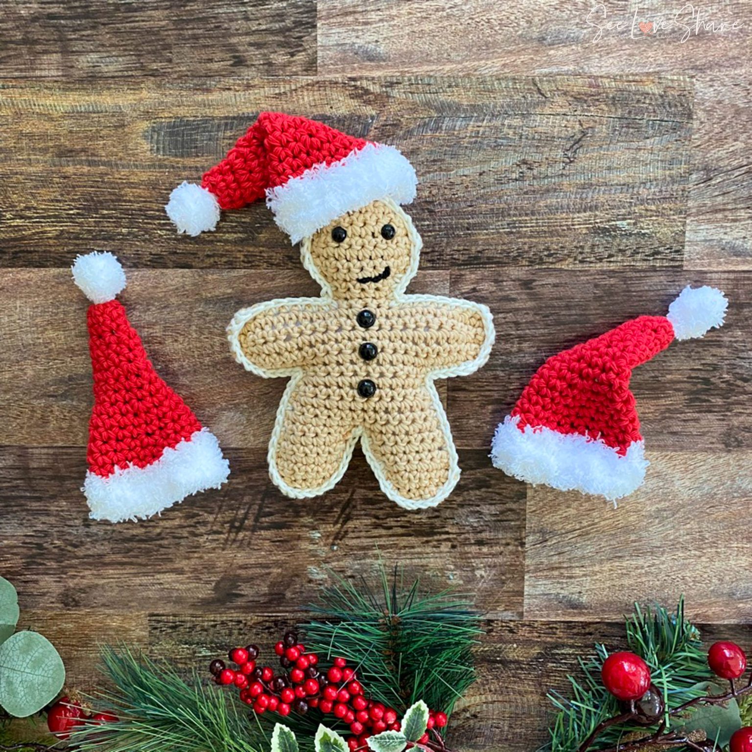 Gingerbread Man Crochet Stuffy Ornament / Garland