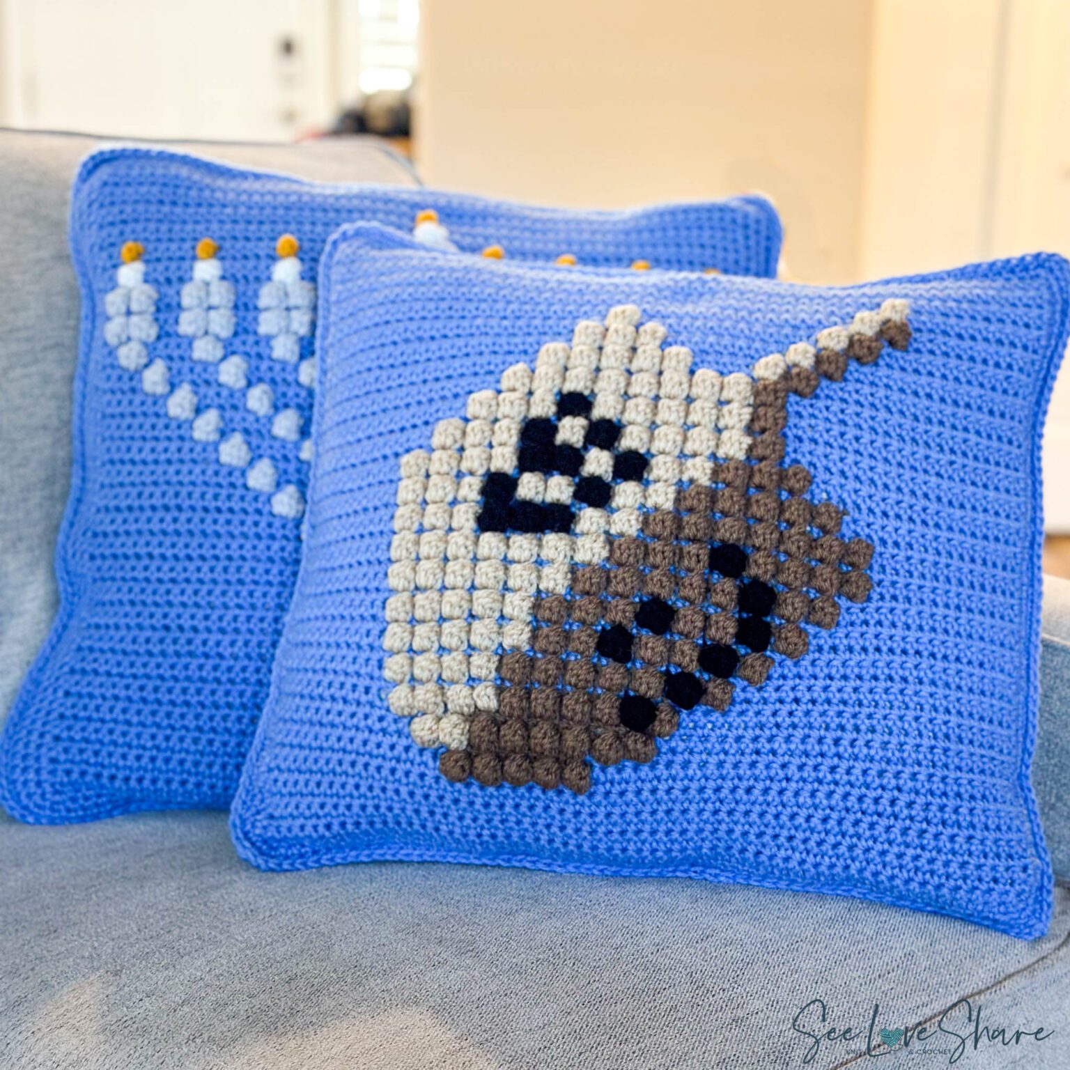 Dreidel Bobble Stitch Pillow- Free Crochet Pattern