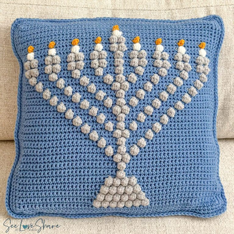 Menorah Bobble Stitch Pillow - Free Crochet Pattern