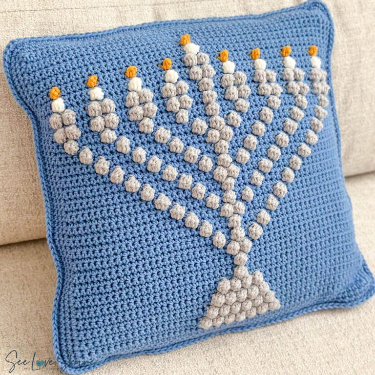 Menorah Bobble Stitch Pillow - Free Crochet Pattern