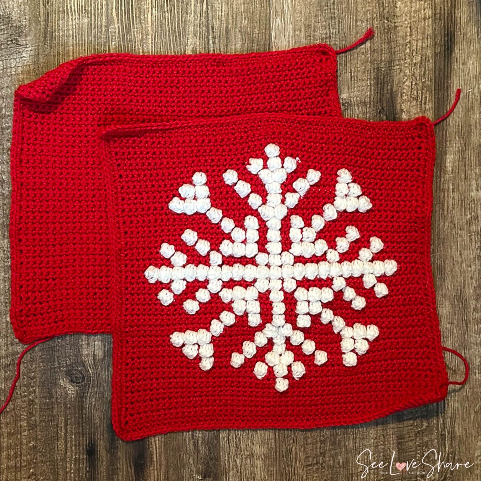 Snowflake Bobble Stitch Holiday Pillow Cover